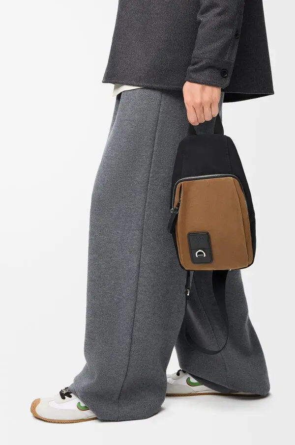 Loewe Flex Sling In Canvas And Suede - Black/dark Gold