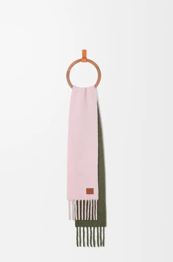 Loewe Scarf In Alpaca And Wool Blend - Soft Pink/khaki Green