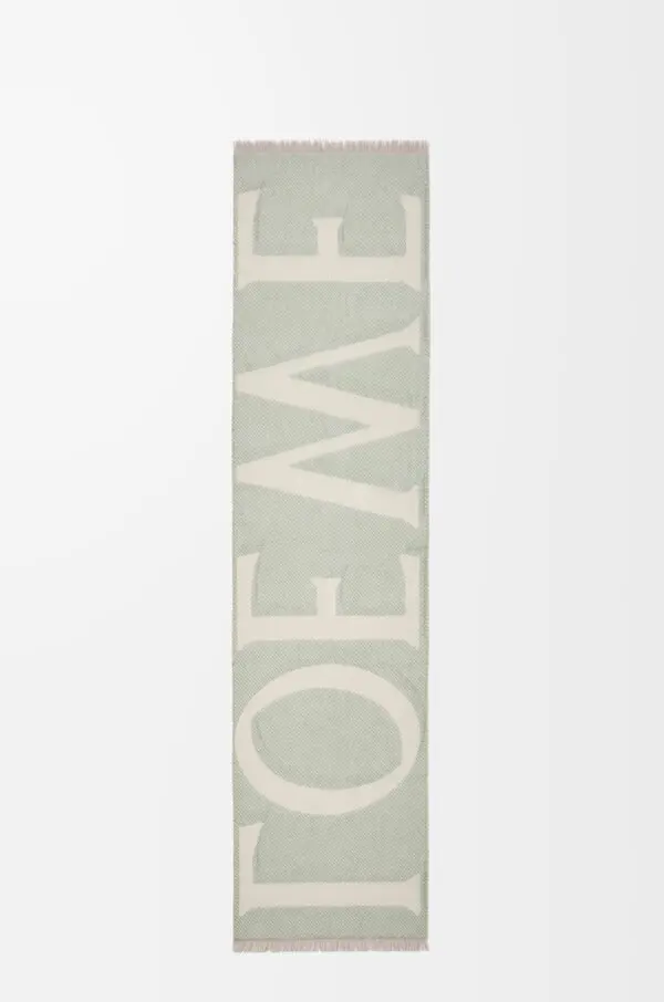 Loewe Scarf In Wool And Cashmere - Light Beige/light Green