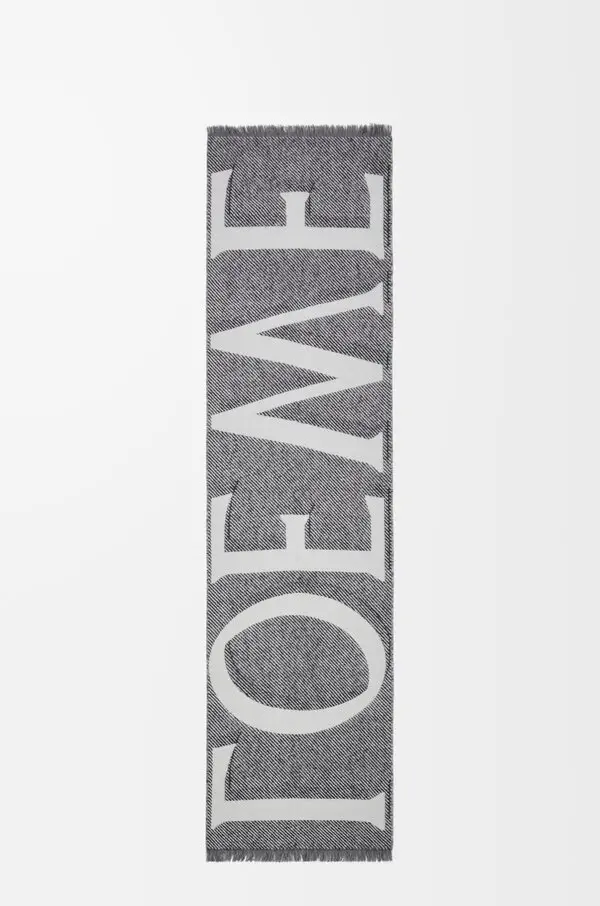 Loewe Scarf In Wool And Cashmere - Light Grey/grey