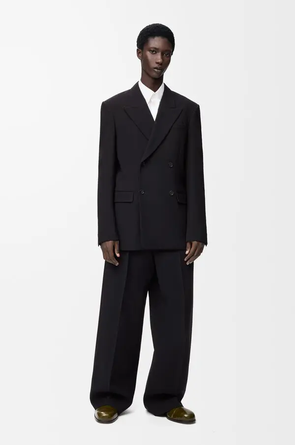 Loewe Wide Leg Wool Trousers - Black
