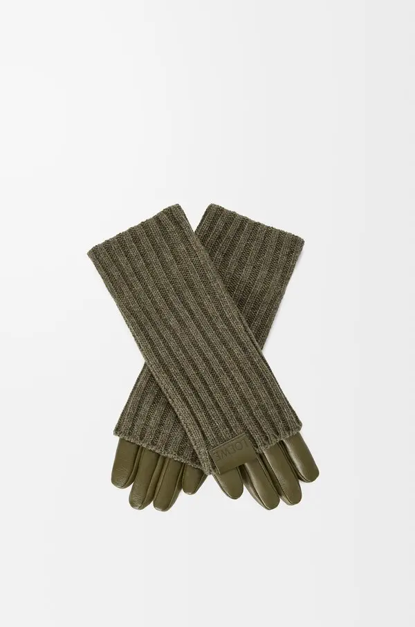 Loewe Gloves In Cashmere And Nappa Lambskin - Dark Khaki