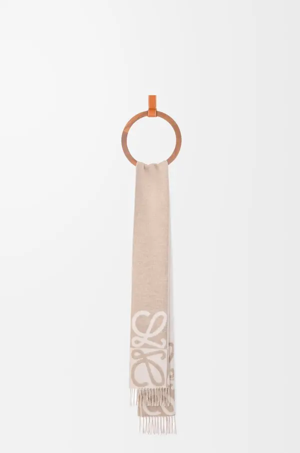 Loewe Scarf In Wool And Cashmere - Beige/ecru