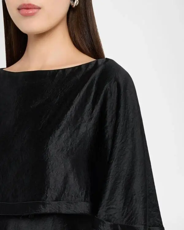 JASON WU Washed Twill Cape-sleeve Midi Dress - Black