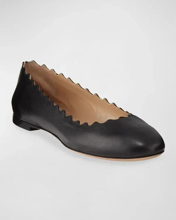 Chloé Lauren Scalloped Ballet Flats - Black