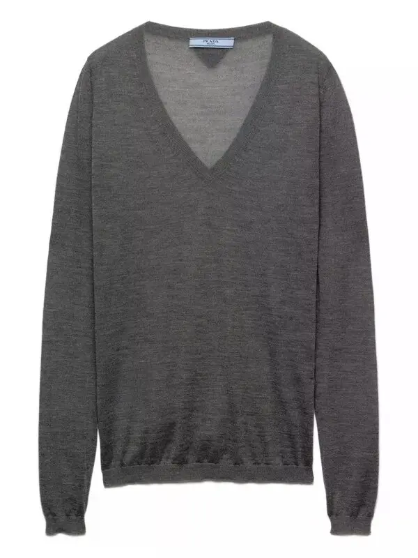 Prada Long-sleeve V-neck Sweater - Grey