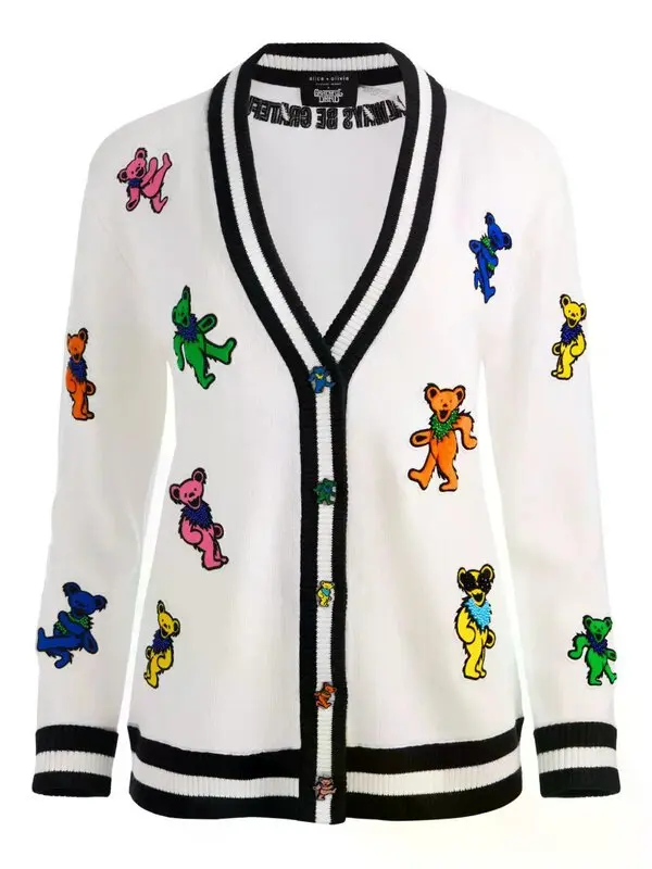 Alice + Olivia Bradford Bear-embroidered Cardigan - White