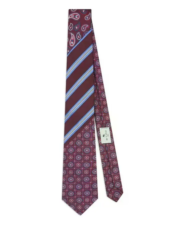 Etro Jacquard Patchwork Design Tie - Red