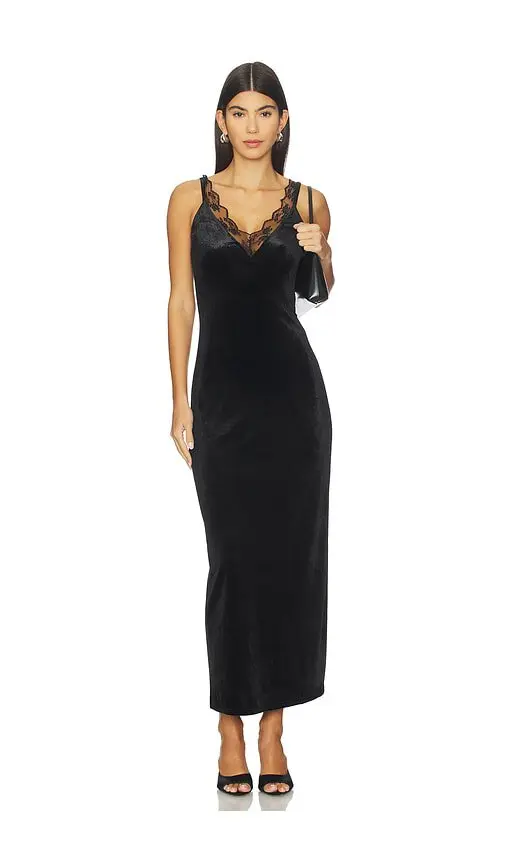 4TH & RECKLESS Velvet Maxi Dress With Lace Trim