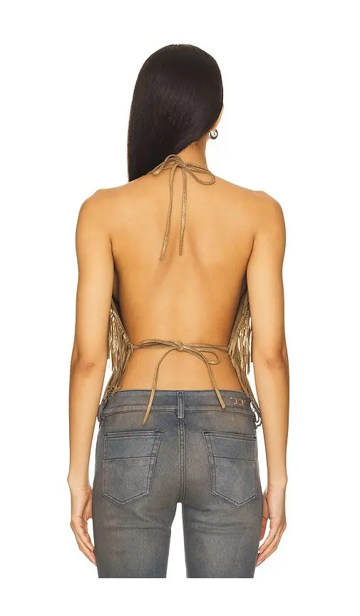 UNDERSTATED LEATHER Shimmery Fringe Halter Top