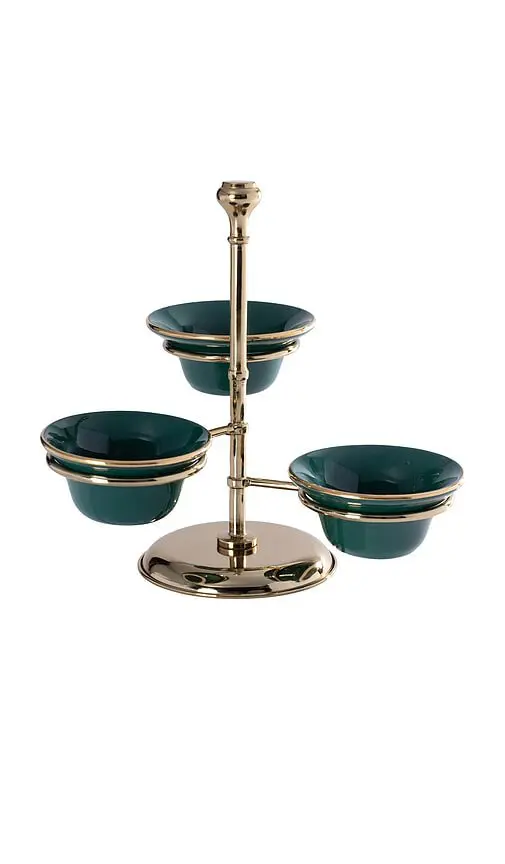 THE FAVORITES Monte Napoleone 3-tier Condiment Bowl Set In Dark Green - Polished Gold & Green