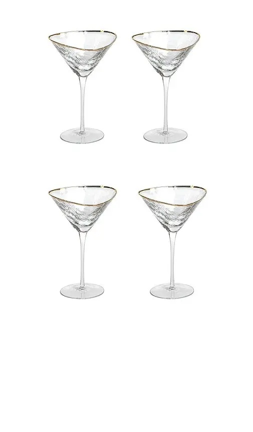 THE FAVORITES Aperitivo Triangular Martini Glasses Set Of 4 In Metallic Gold - Clear & Gold