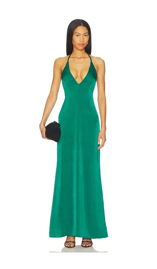 slim fit dress slacks Jersey One-Shoulder Bow Gown- Emerald Xs