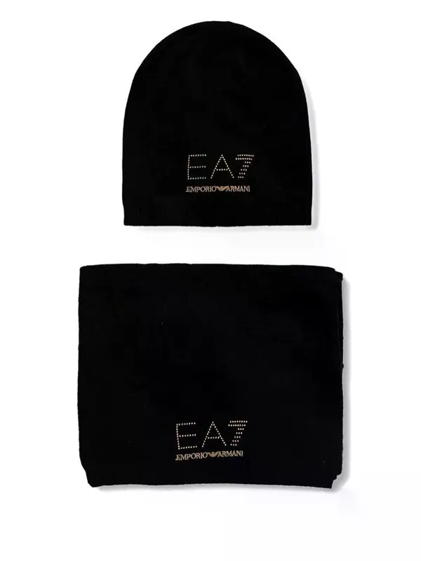 Emporio Armani Logo-detail Scarf And Beanie Hat Set - Black