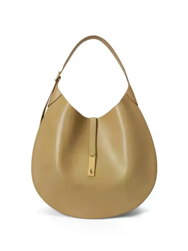 Polo Ralph Lauren Leather Shoulder Bag With Pony Plaque - Neutrals