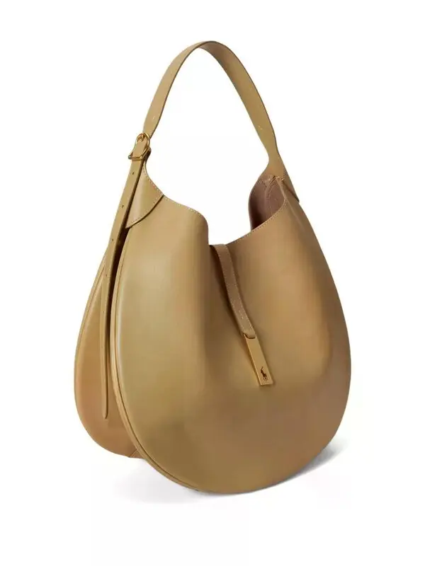 Polo Ralph Lauren Leather Shoulder Bag With Pony Plaque - Neutrals