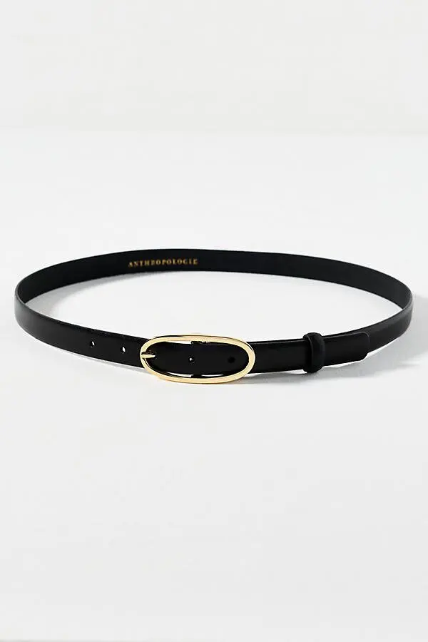 Anthropologie Oval Buckle Leather Belt - Black / Gold