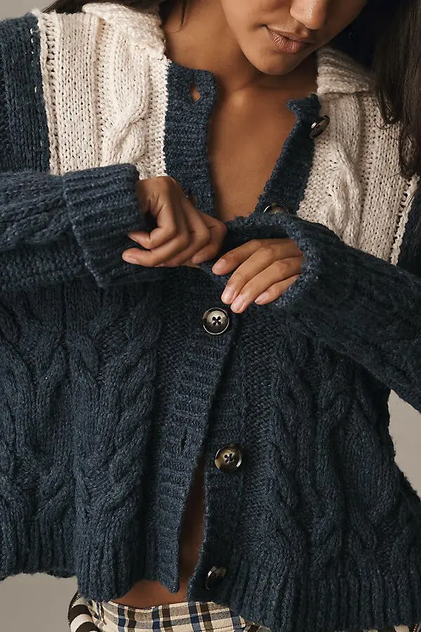PILCRO Collared Cable-knit Cardigan Sweater