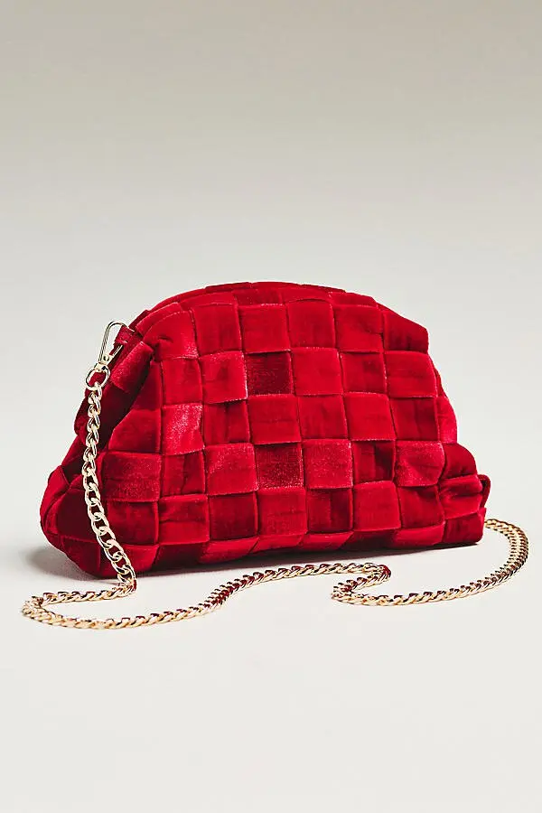 Anthropologie Velvet Woven Clutch - Ruby Red