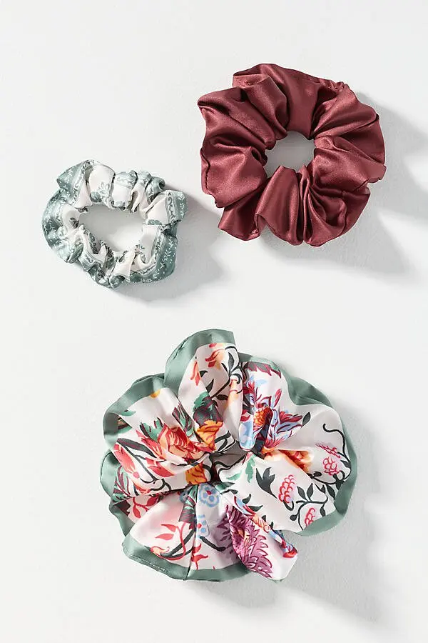 Anthropologie Set Of 3 Scrunchies - Green Floral