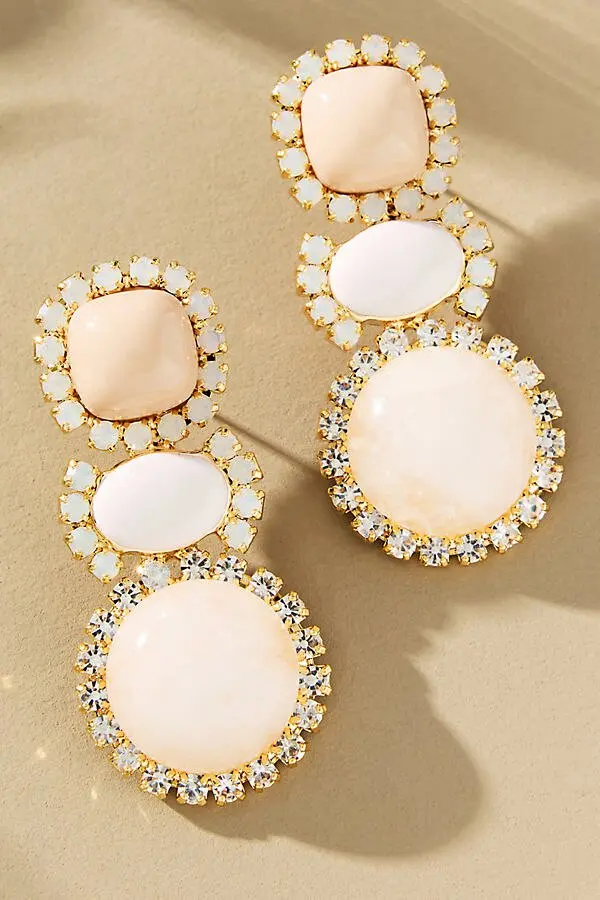 Anthropologie Mixed Shape Crystal Drop Earrings - Cream