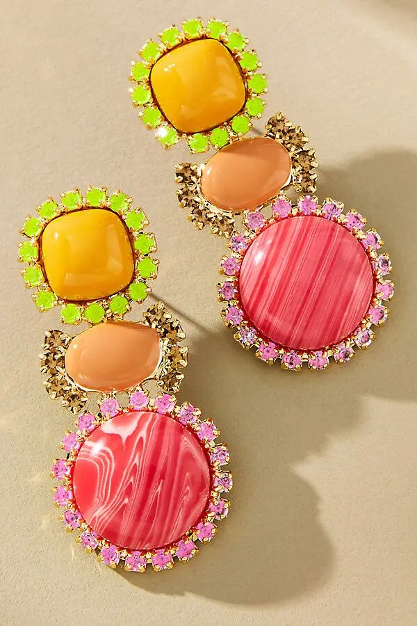 Anthropologie Mixed Shape Crystal Drop Earrings - Pink