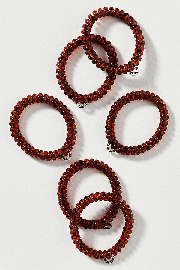 TELETIES Small Coil Hair Ties, Set Of 6 - Brown Pattern