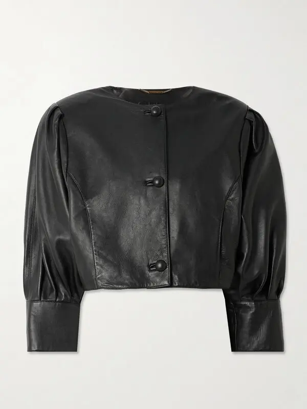 Chloé Cropped Leather Jacket - Black
