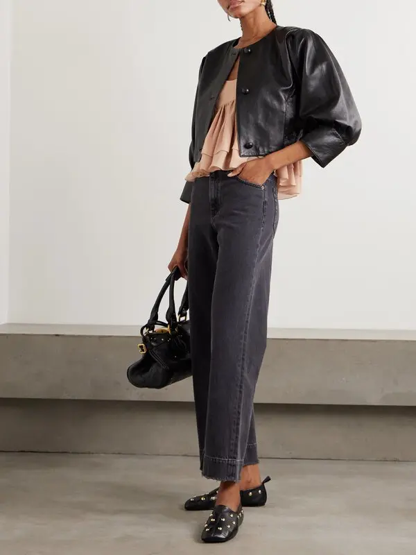 Chloé Cropped Leather Jacket - Black