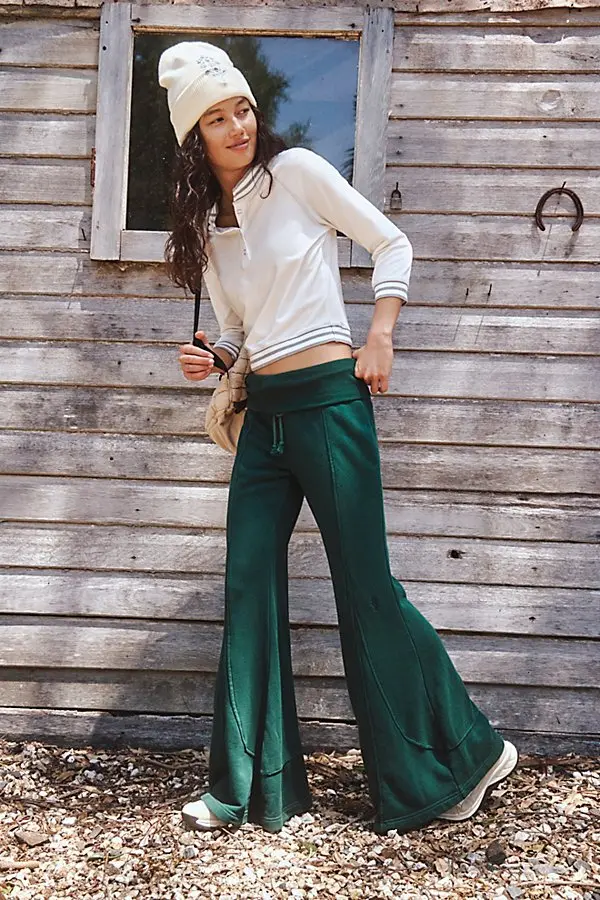 Free People Wanderlust Flare Pants - Evergreen