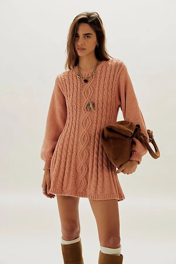 Free People Orla Cable Knit Mini Dress - Nectar