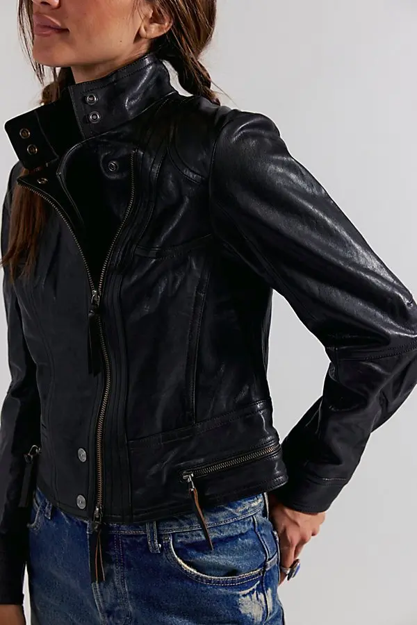 Free People We The Free Circe Leather Jacket - Dark Brown