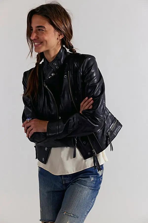 Free People We The Free Circe Leather Jacket - Dark Brown