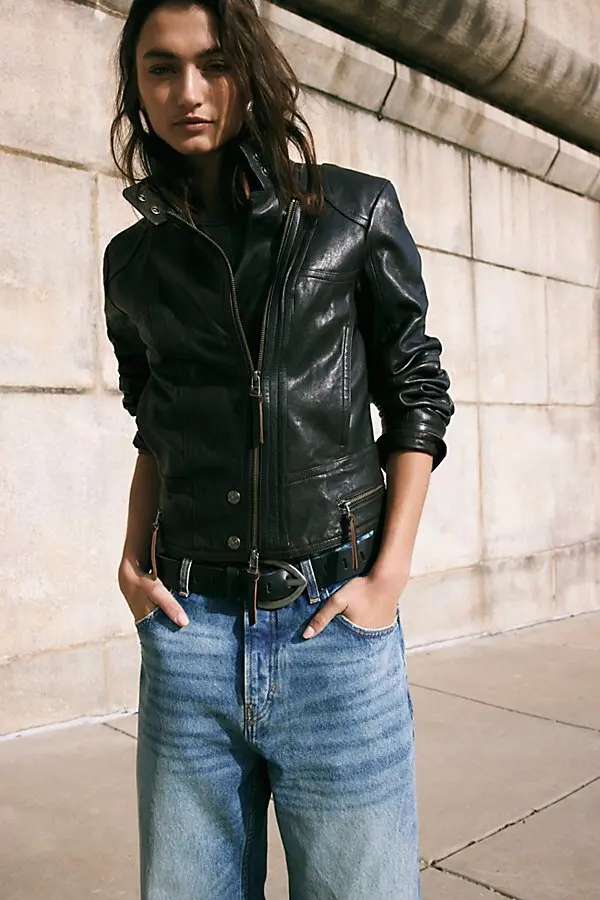 Free People We The Free Circe Leather Jacket - Dark Brown