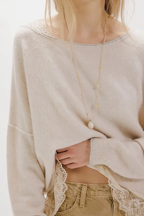 Free People Softspun Pullover - Almond Milk Heather Combo