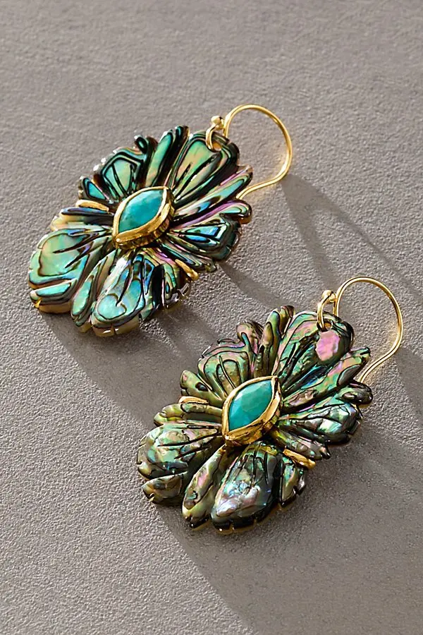 Chan Luu Carved Flower Abalone Earrings