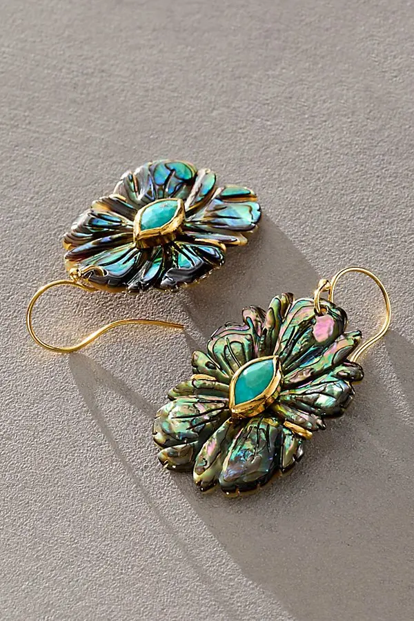 Chan Luu Carved Flower Abalone Earrings