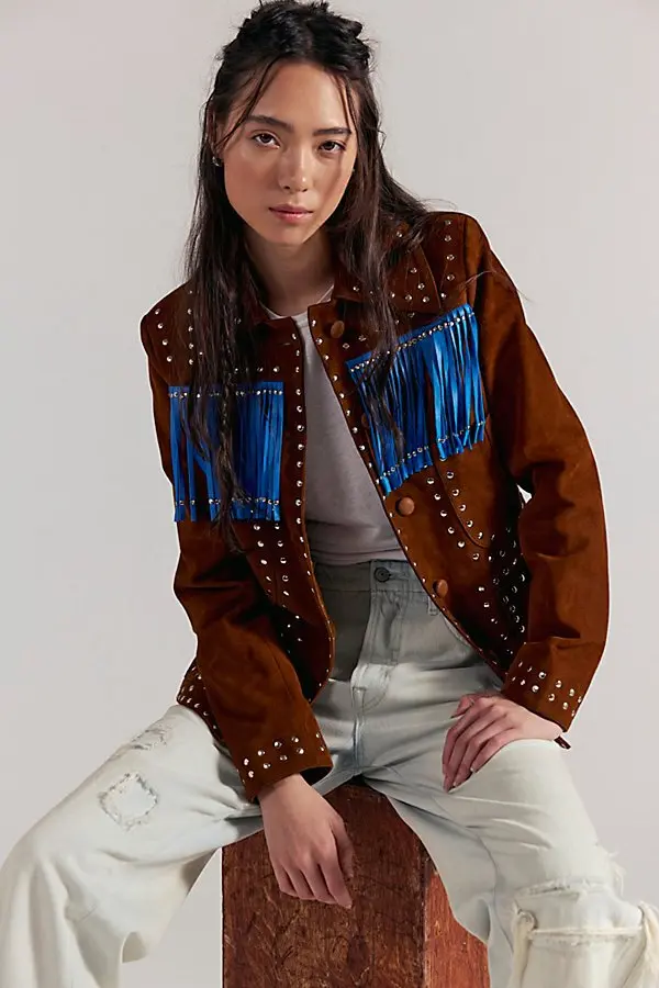 DANCASSAB Linda Suede Jacket - Brown Blue