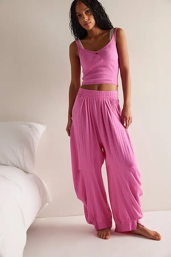 Free People End Game Pointelle Lounge Pants - Neon Rose