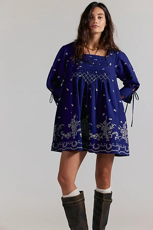 Free People Sonora Printed Mini Dress - Navy Combo