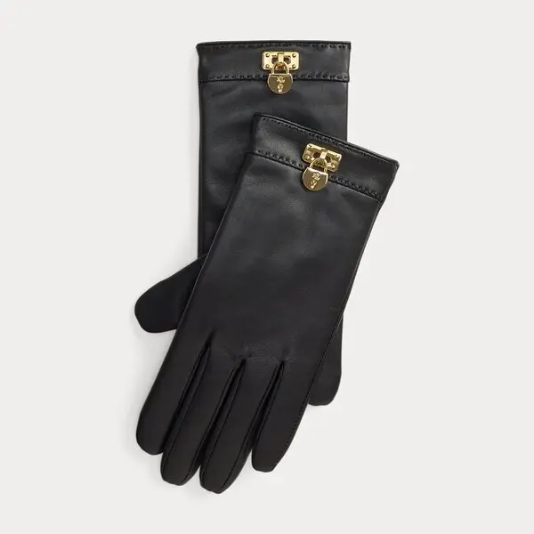 Ralph Lauren Sheepskin Tech Gloves With Padlock Charms - Black