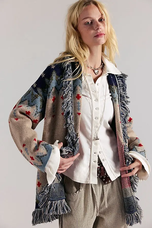 Pendleton Graphic Fringe Cardigan