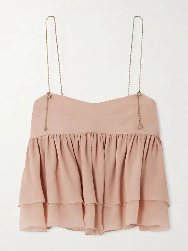 Chloé Embellished Organic Silk-mousseline Camisole - Pink