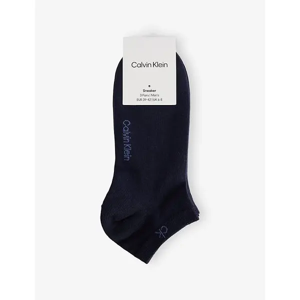 Calvin Klein Logo-print Trainer Socks Pack Of Three - Navy