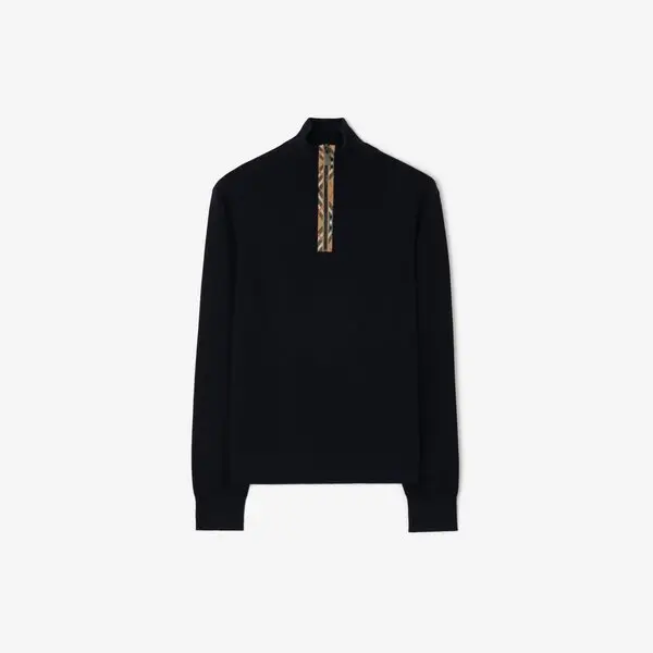 Burberry Check Trim Wool Half-zip Sweater - Navy