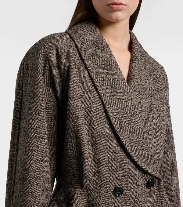 Chloé Herringbone Peplum Wool-blend Coat