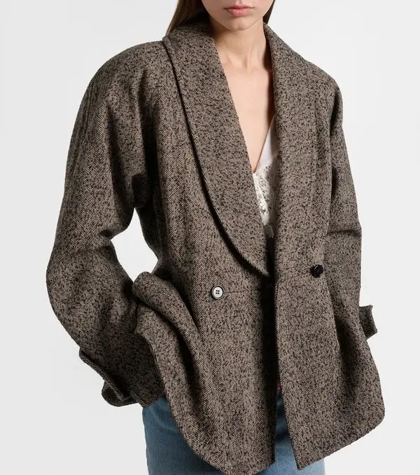 Chloé Herringbone Peplum Wool-blend Coat