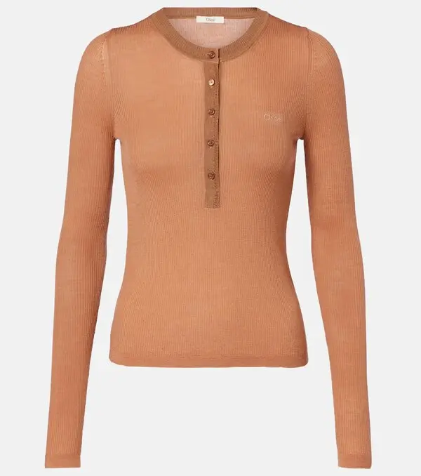 Chloé Wool Henley Shirt - Beige