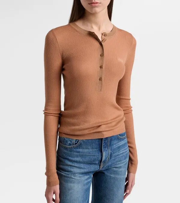 Chloé Wool Henley Shirt - Beige