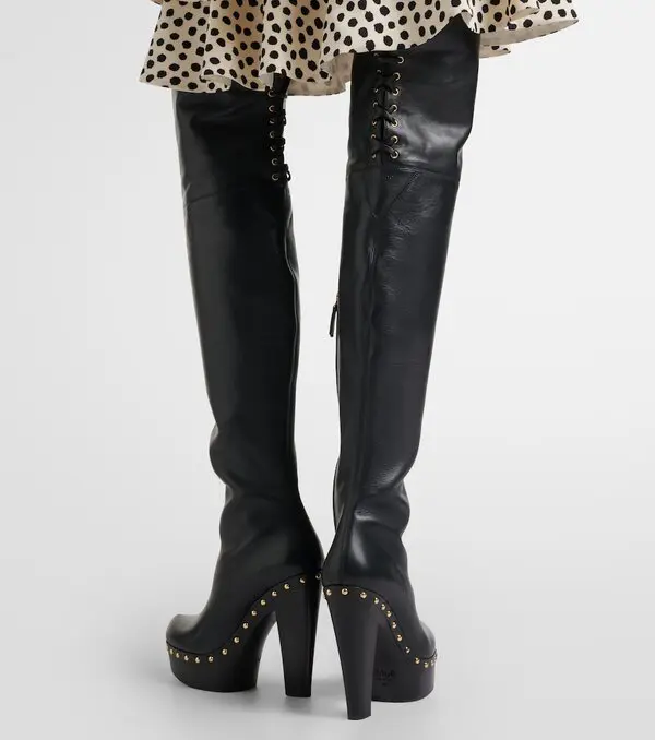Chloé Lola Studded Leather Over-the-knee Boots - Black